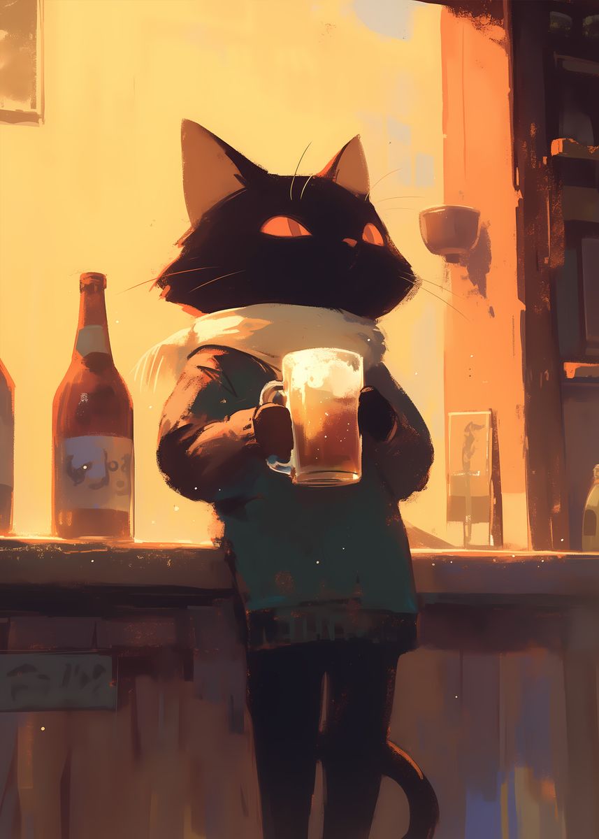 'Cat at the Bar' Poster, picture, metal print, paint by Brice ...