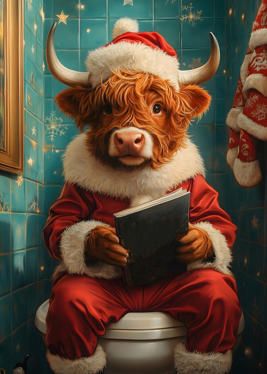 'Santa Cow Reading' Poster, picture, metal print, paint by ...