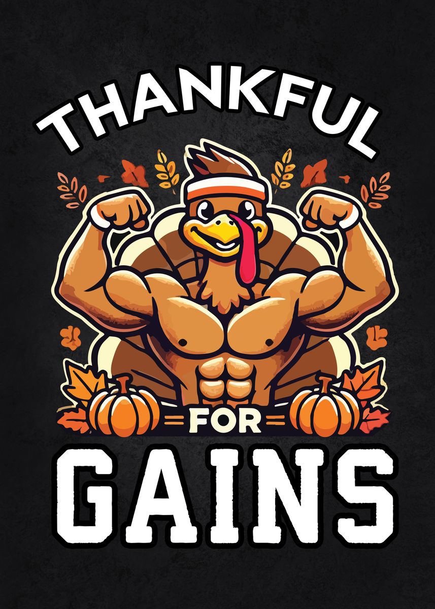 'Thankful For Gains - Funny Thanksgiving Workout Motivational' Poster ...