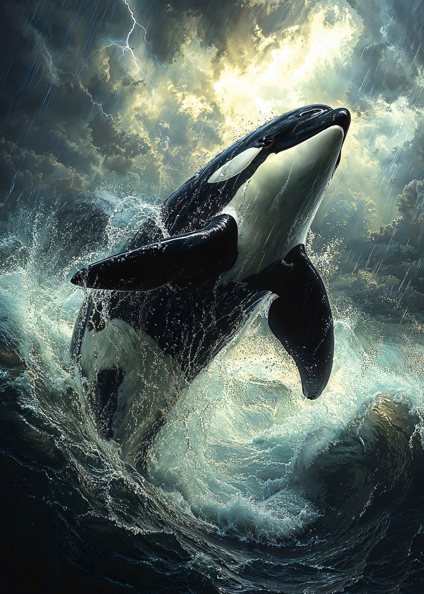 'Orca Leaping Storm' Poster, picture, metal print, paint by shakes ...