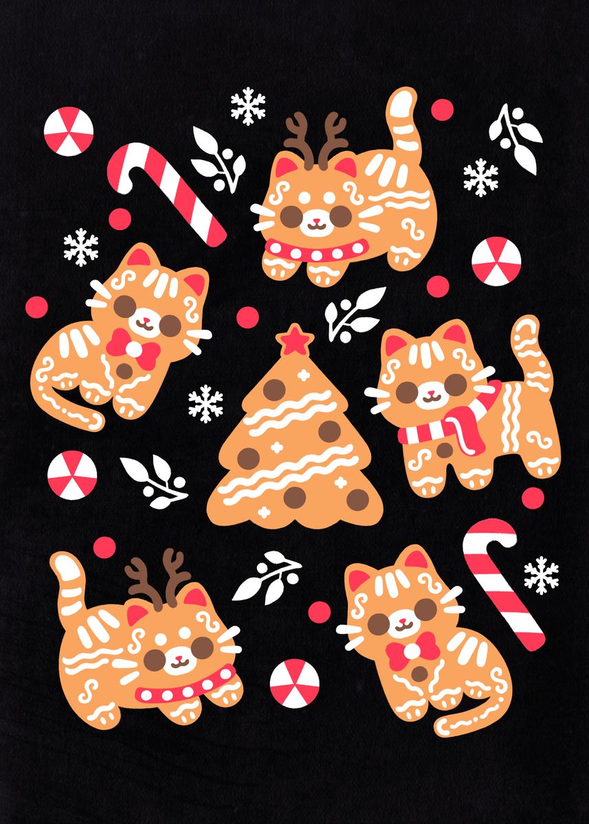 'Gingerbread Cat Christmas' Poster, picture, metal print, paint by ...