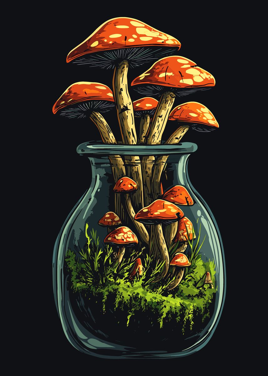'Goblincore - Mushrooms in a Jar' Poster, picture, metal print, paint ...