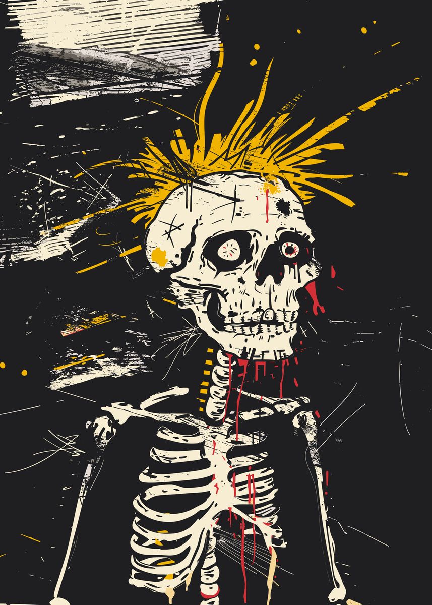 'Punk Skull Skeleton' Poster, picture, metal print, paint by Omar Kanan ...