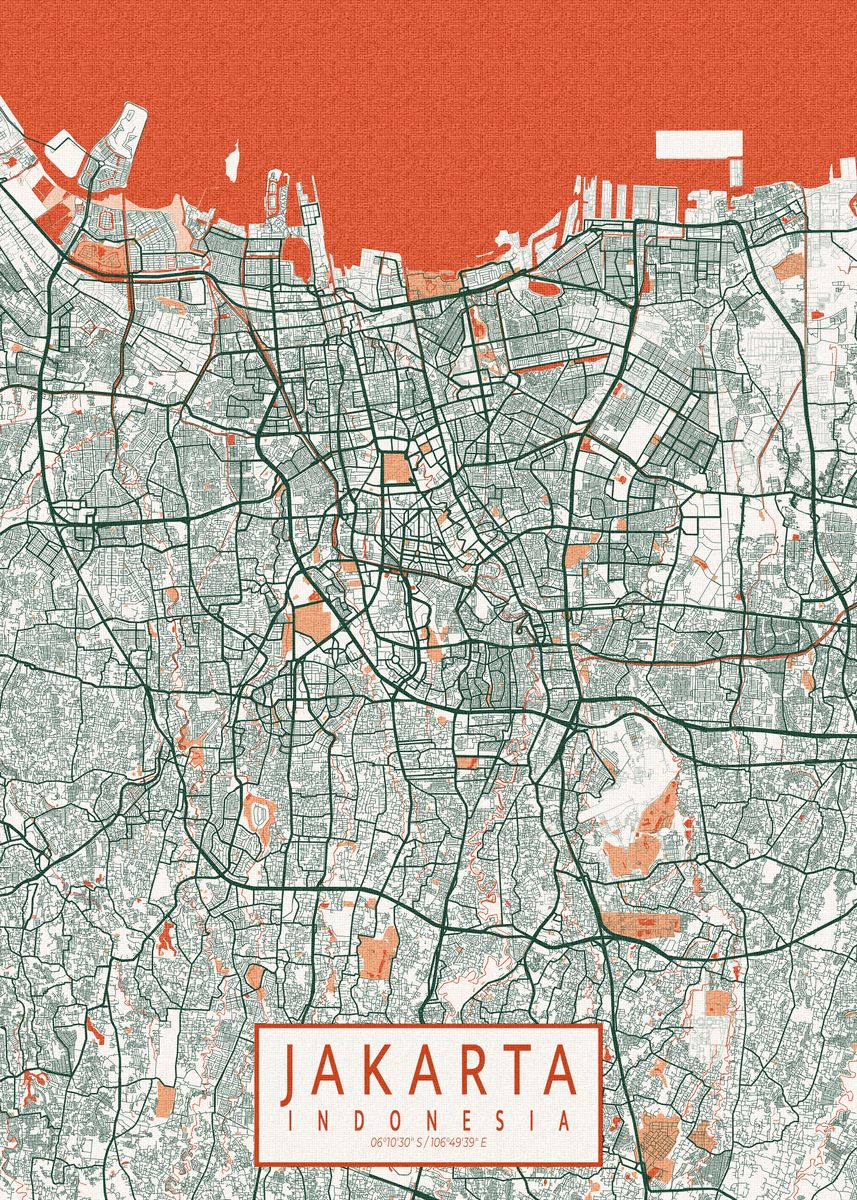 'Jakarta City Map Indonesia Bohemian' Poster, picture, metal print ...