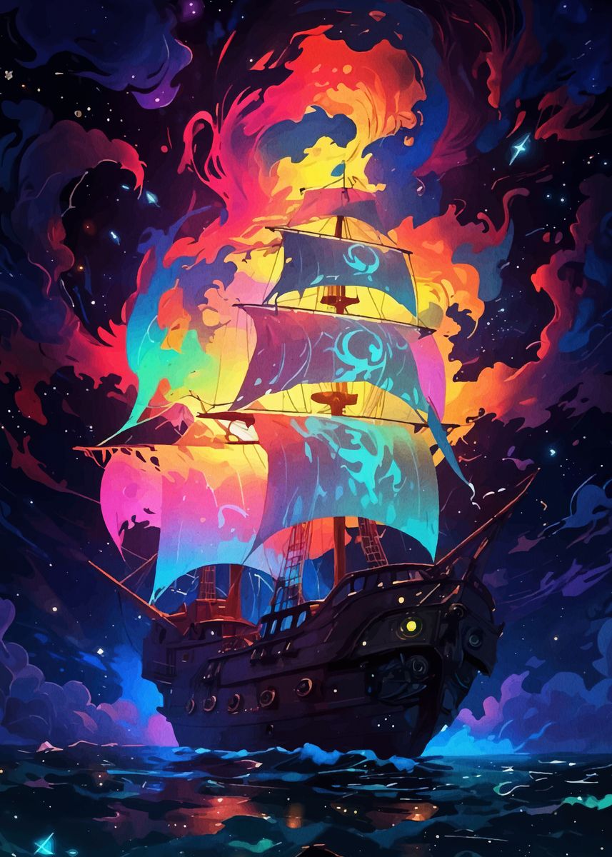 'Rainbow Sail Ship' Poster, picture, metal print, paint by Mollie Knapp ...