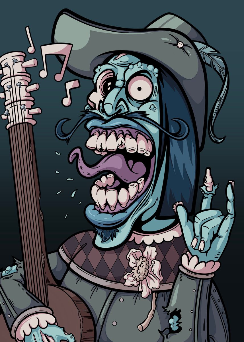 'Zombie Bard' Poster, picture, metal print, paint by Patrik | Displate