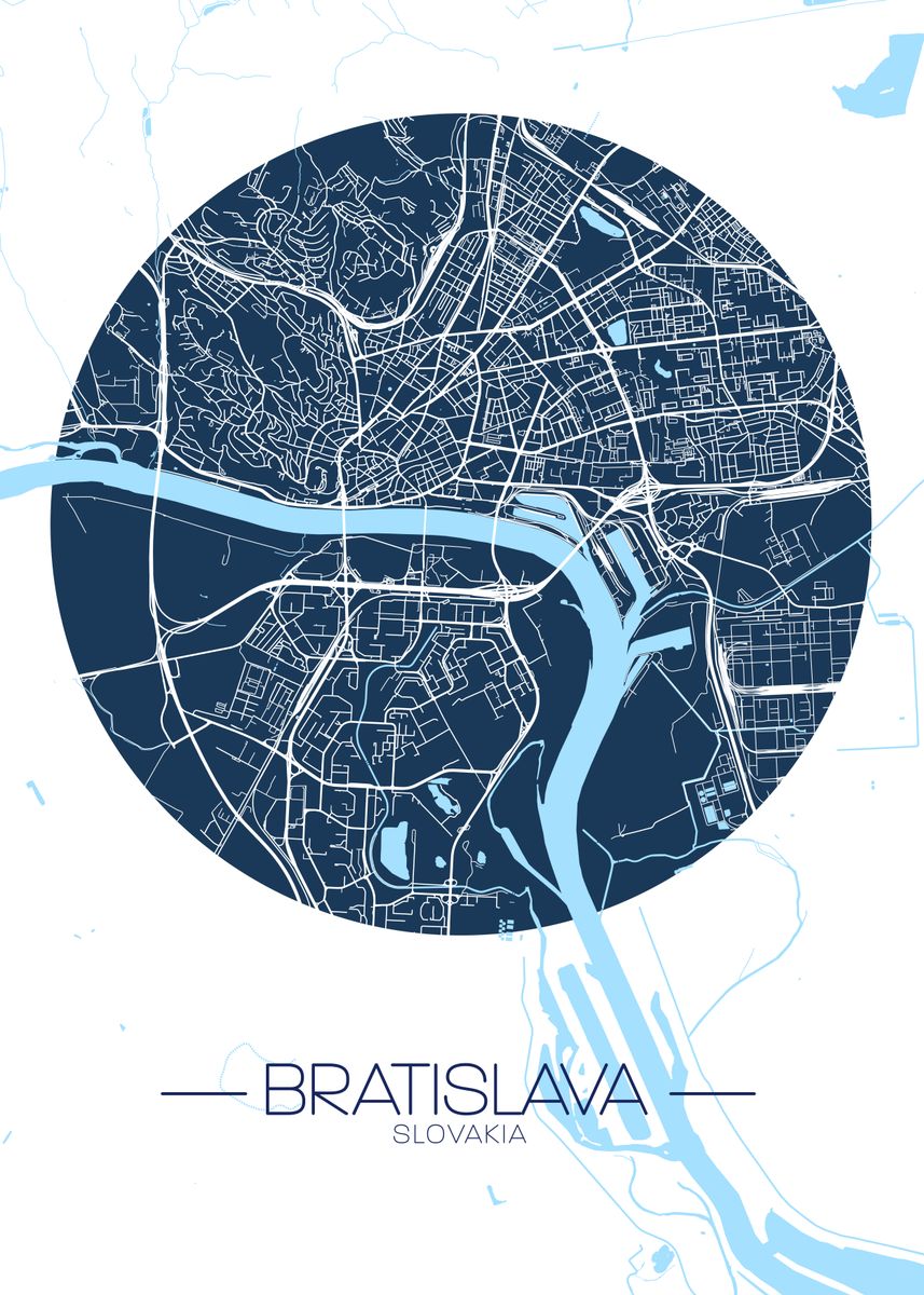 'Bratislava City Map' Poster, picture, metal print, paint by ...