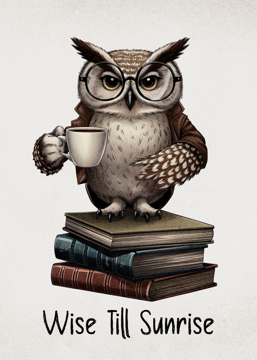 'Night Owl with Coffee' Poster, picture, metal print, paint by Jovana ...