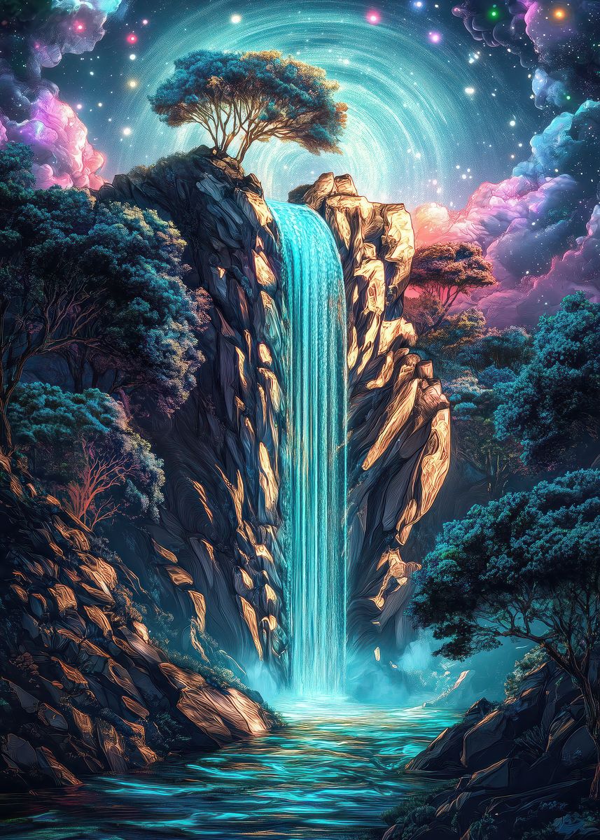 'Mystical Waterfall' Poster, picture, metal print, paint by Spooky Blob ...