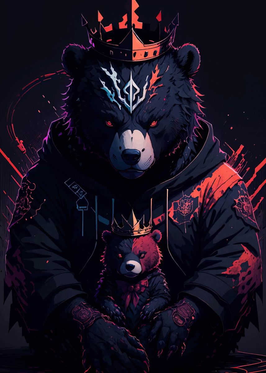 'King Bear with Cub' Poster, picture, metal print, paint by Lyon Mysha ...