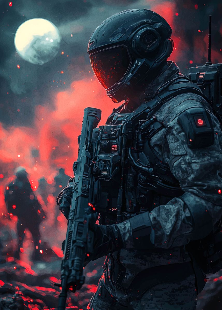 'Futuristic Soldier in Battle' Poster, picture, metal print, paint by ...