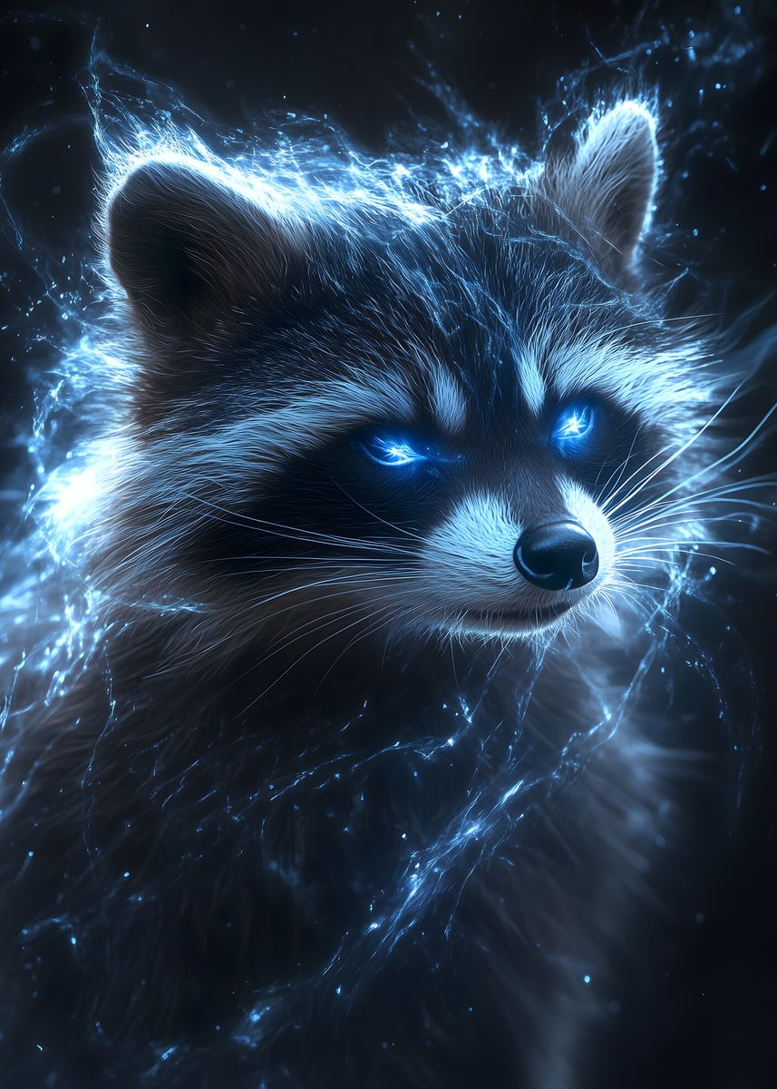 'Raccoon Blue Wave Aura' Poster, picture, metal print, paint by Esbiyu ...