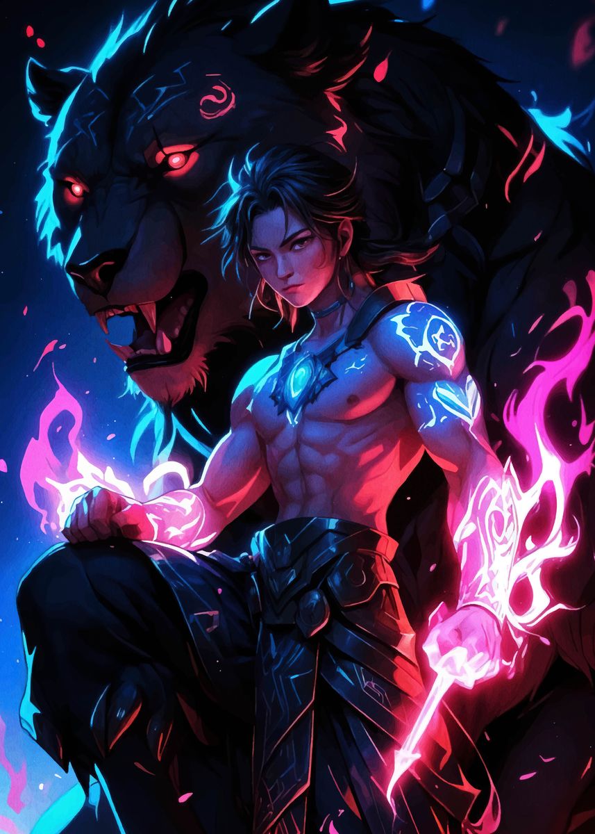 'Warrior with Spirit Animal' Poster, picture, metal print, paint by ...