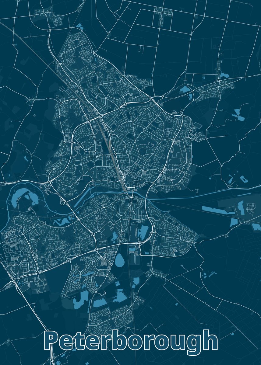 'Peterborough City Map' Poster, picture, metal print, paint by Sam Kal ...