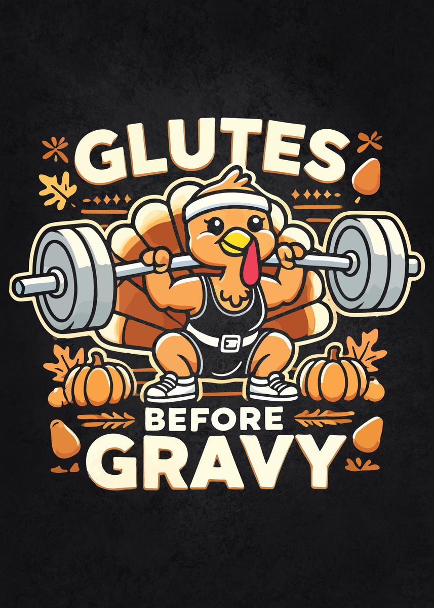 'Glutes Before Gravy - Funny Thanksgiving Gym' Poster, picture, metal ...
