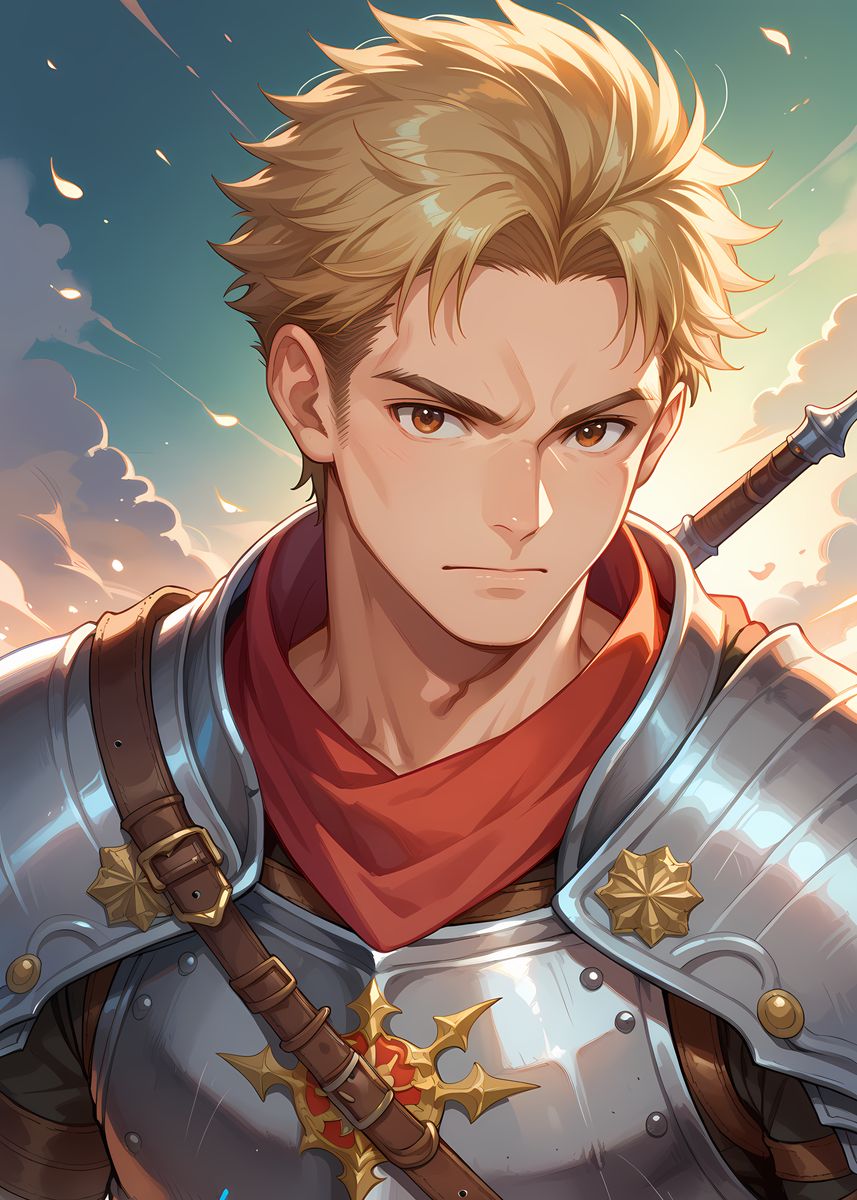 'Sir Brynnan Vallie - Anime Knight Portrait' Poster, picture, metal ...