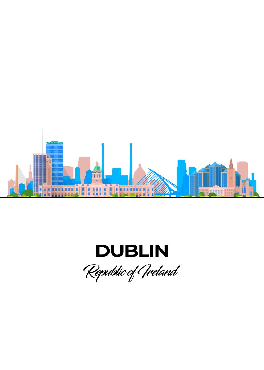 'Dublin Skyline Illustration' Poster, picture, metal print, paint by ...