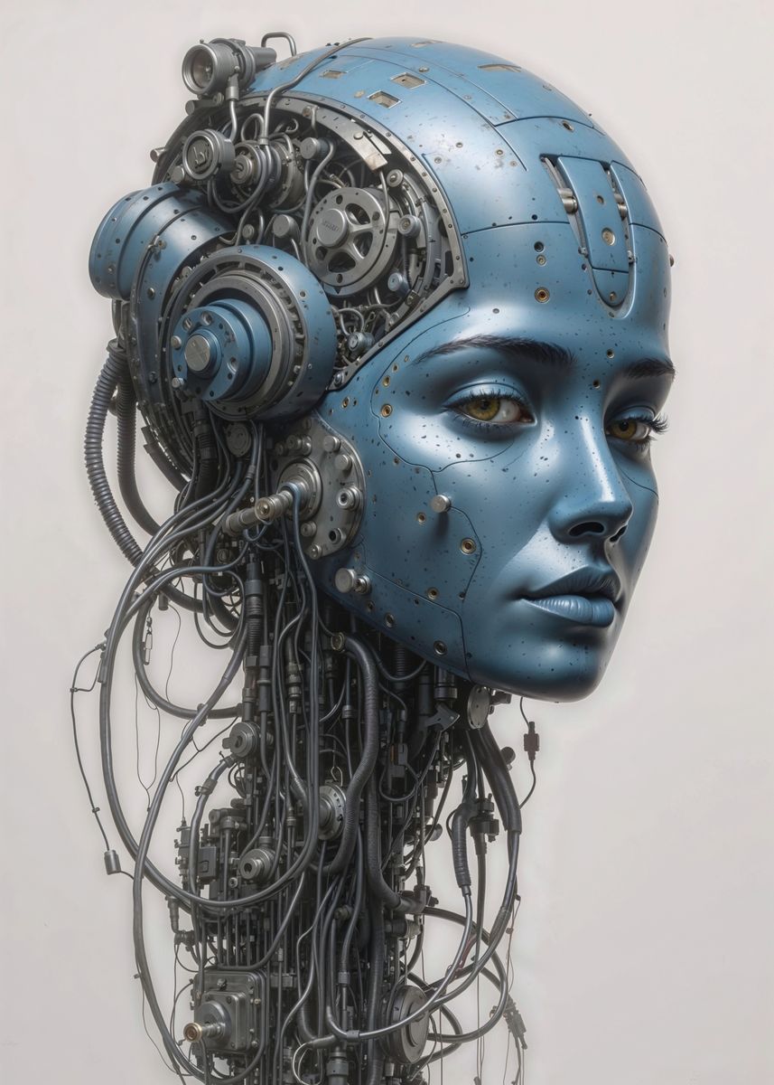 'Cybernetic Head Sculpture' Poster, picture, metal print, paint by ...