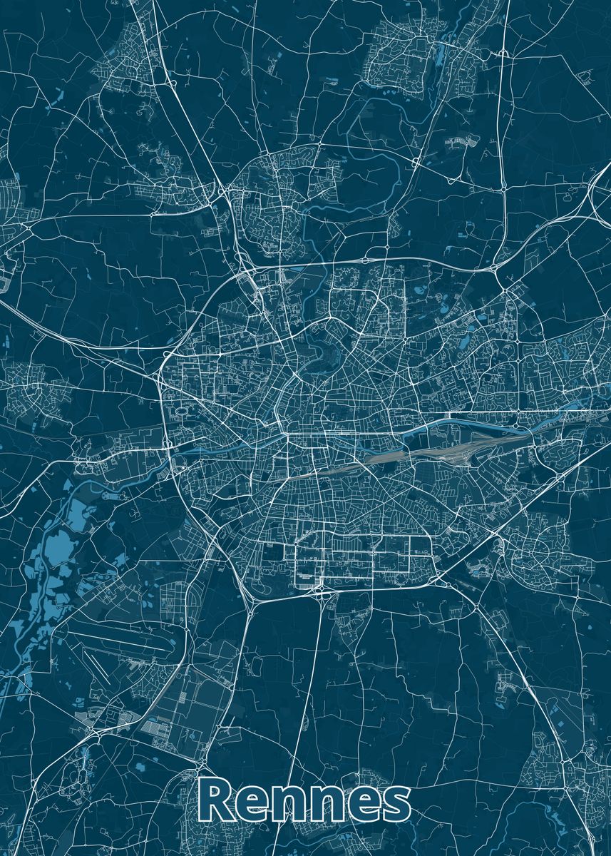 'Rennes City Map' Poster, picture, metal print, paint by Sam Kal | Displate
