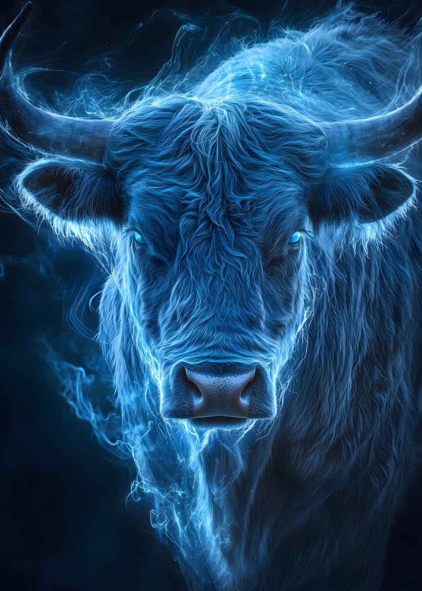'smoke Bull Blue Aura' Poster, picture, metal print, paint by Esbiyu ...