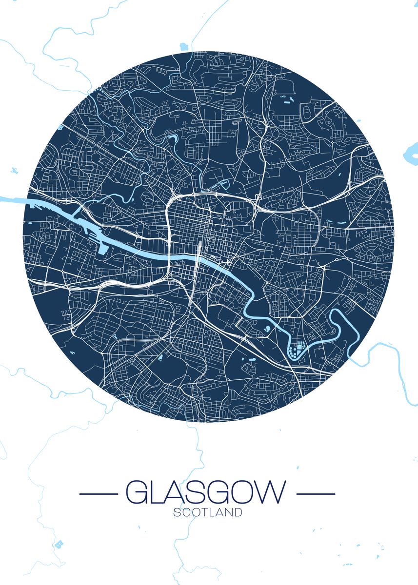 'Glasgow City Map' Poster, picture, metal print, paint by MyDigitalMind ...