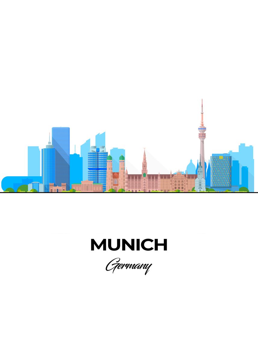 'Munich Skyline Illustration' Poster, picture, metal print, paint by ...