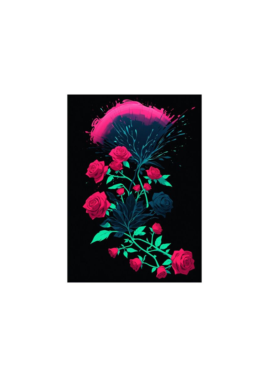 'Neon Rose Burst' Poster, picture, metal print, paint by Ricky Scott ...