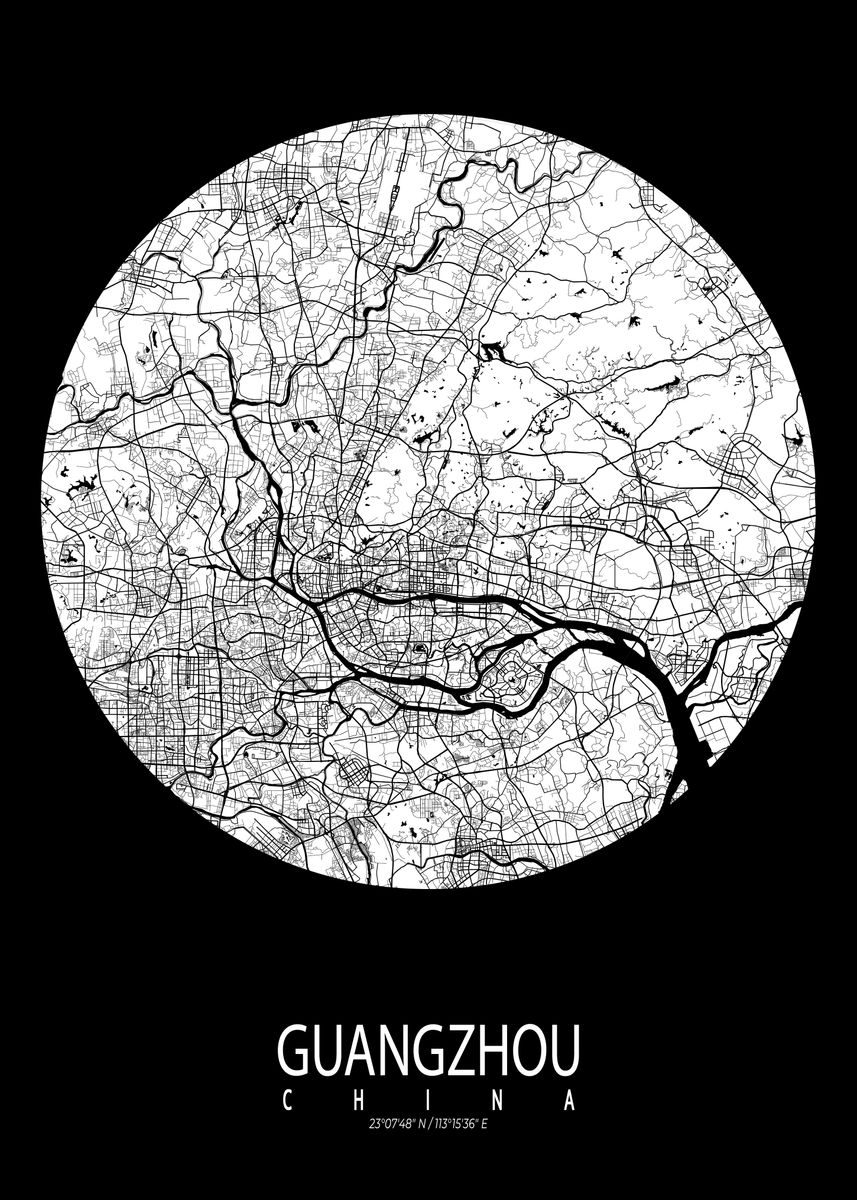 'Guangzhou City Map China Full Moon' Poster, picture, metal print ...