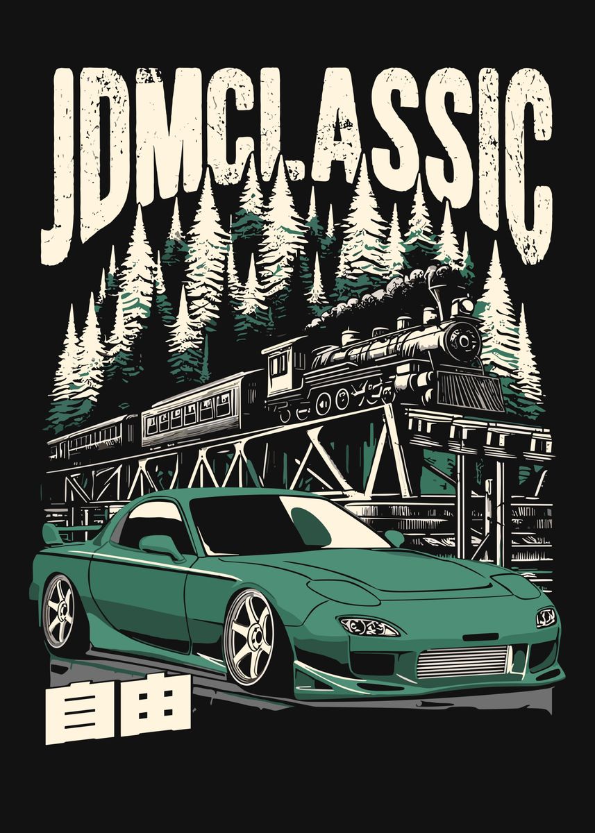 'JDM Classic Car & Train' Poster, picture, metal print, paint by Pargoy ...