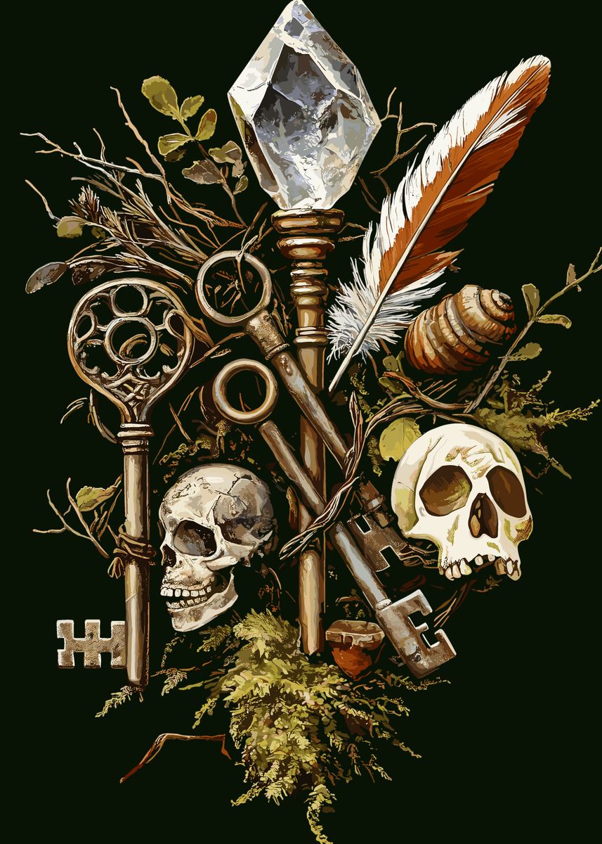 'Goblincore Mystical Keys and Skulls' Poster, picture, metal print ...