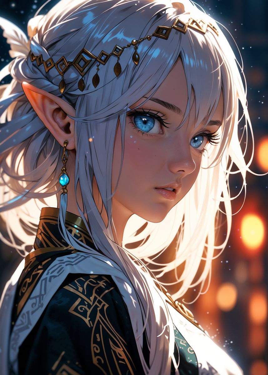 'Anime Elf Girl Portrait' Poster, picture, metal print, paint by ...