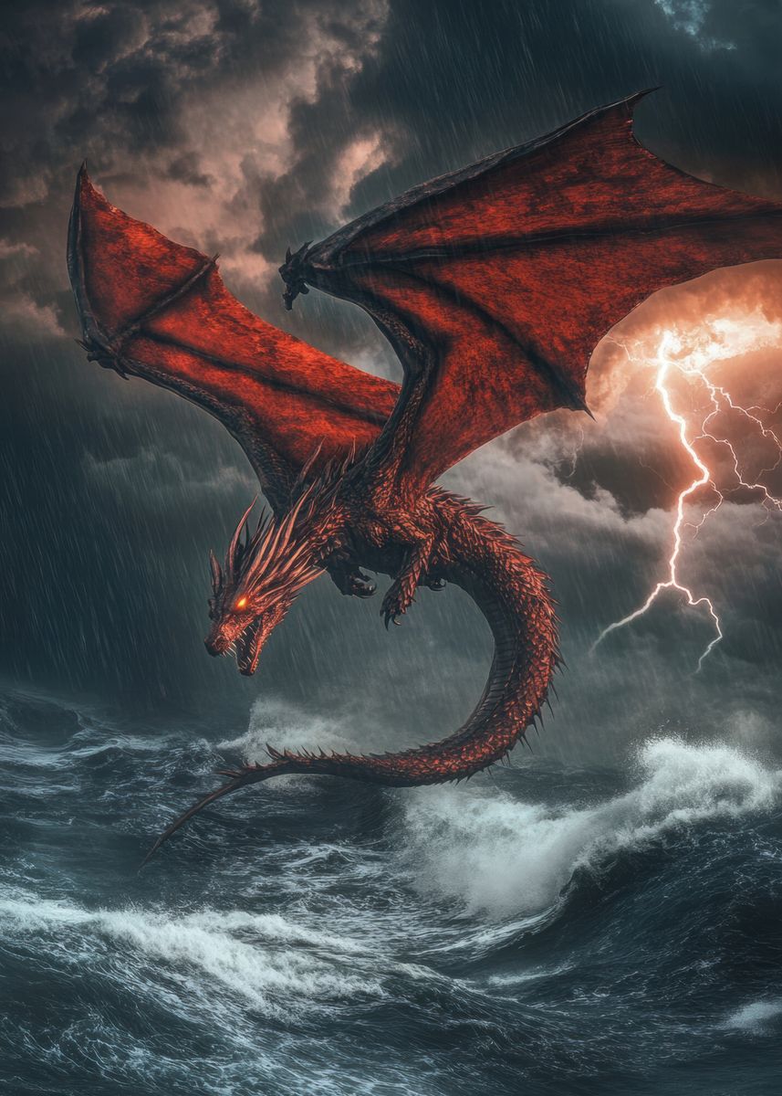 'Dragon in Stormy Sea' Poster, picture, metal print, paint by ...