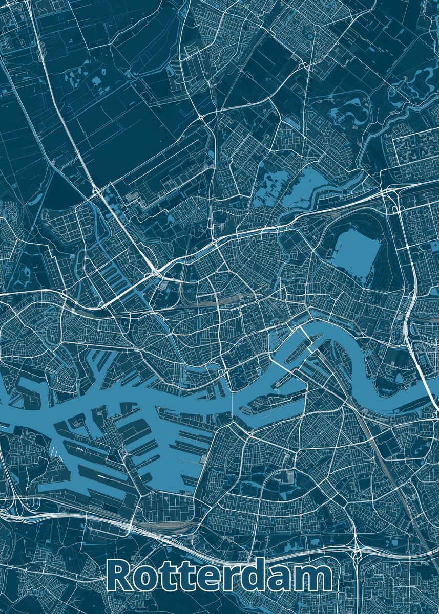 'Rotterdam City Map' Poster, picture, metal print, paint by Sam Kal ...