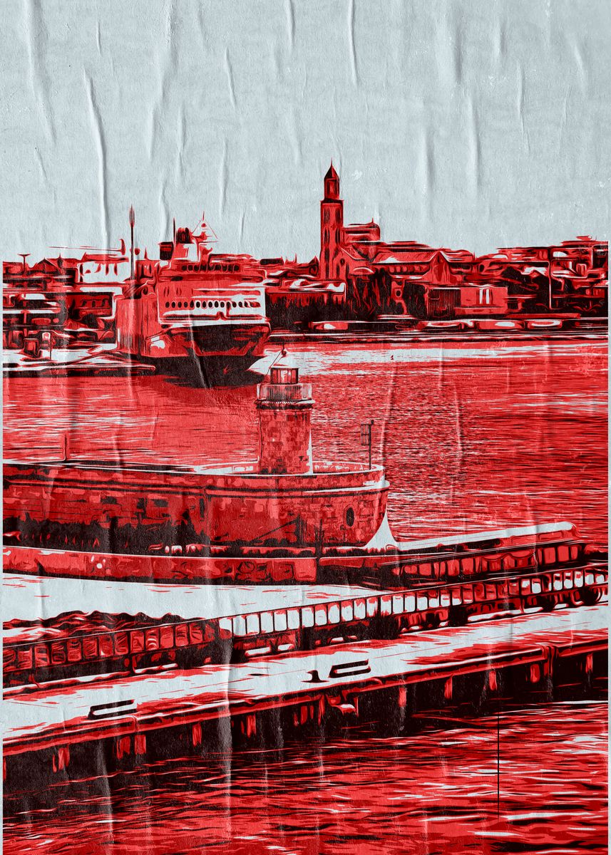 'Red Harbor Cityscape Porto di bari' Poster, picture, metal print ...