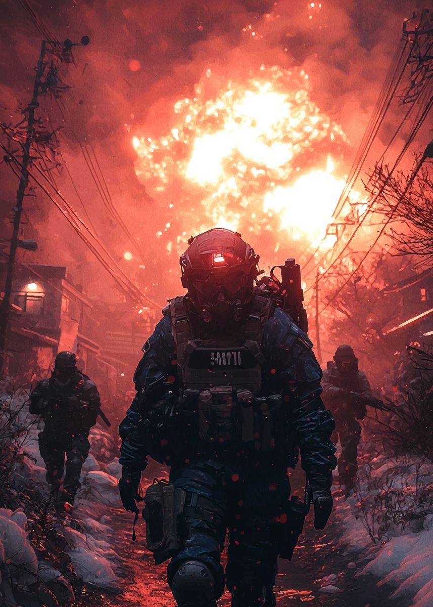 'Soldiers in Post-Apocalyptic City' Poster, picture, metal print, paint ...