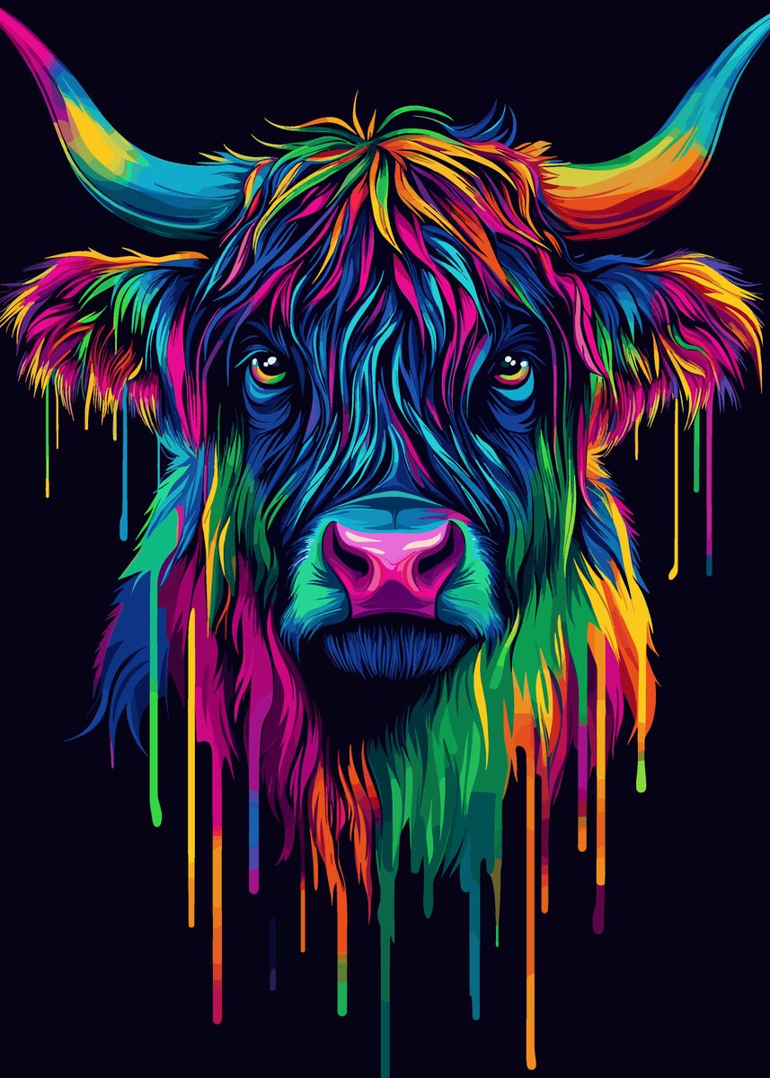 'Rainbow Highland Cow Color' Poster, picture, metal print, paint by ...