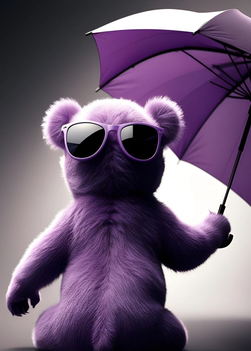 'Purple Bear with Umbrella' Poster, picture, metal print, paint by MR ...