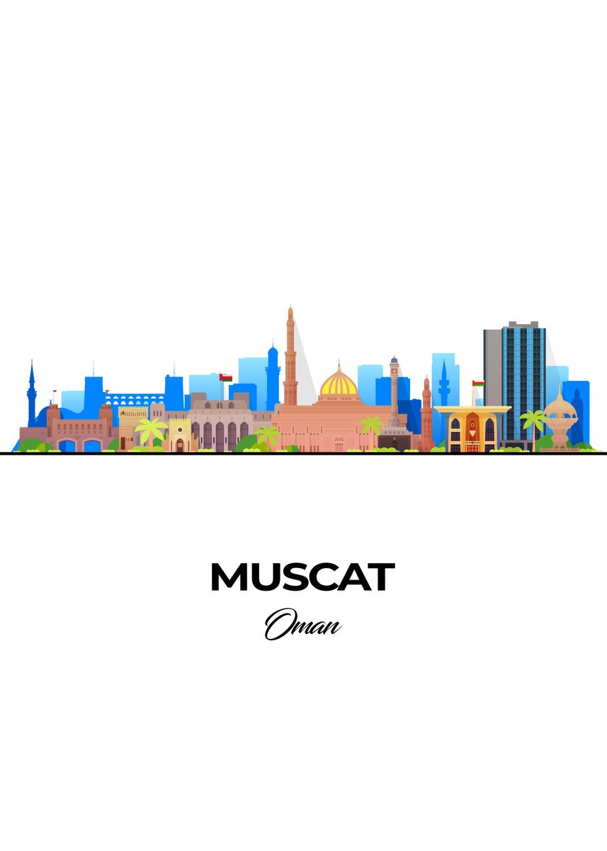 'Muscat Skyline Illustration' Poster, picture, metal print, paint by ...