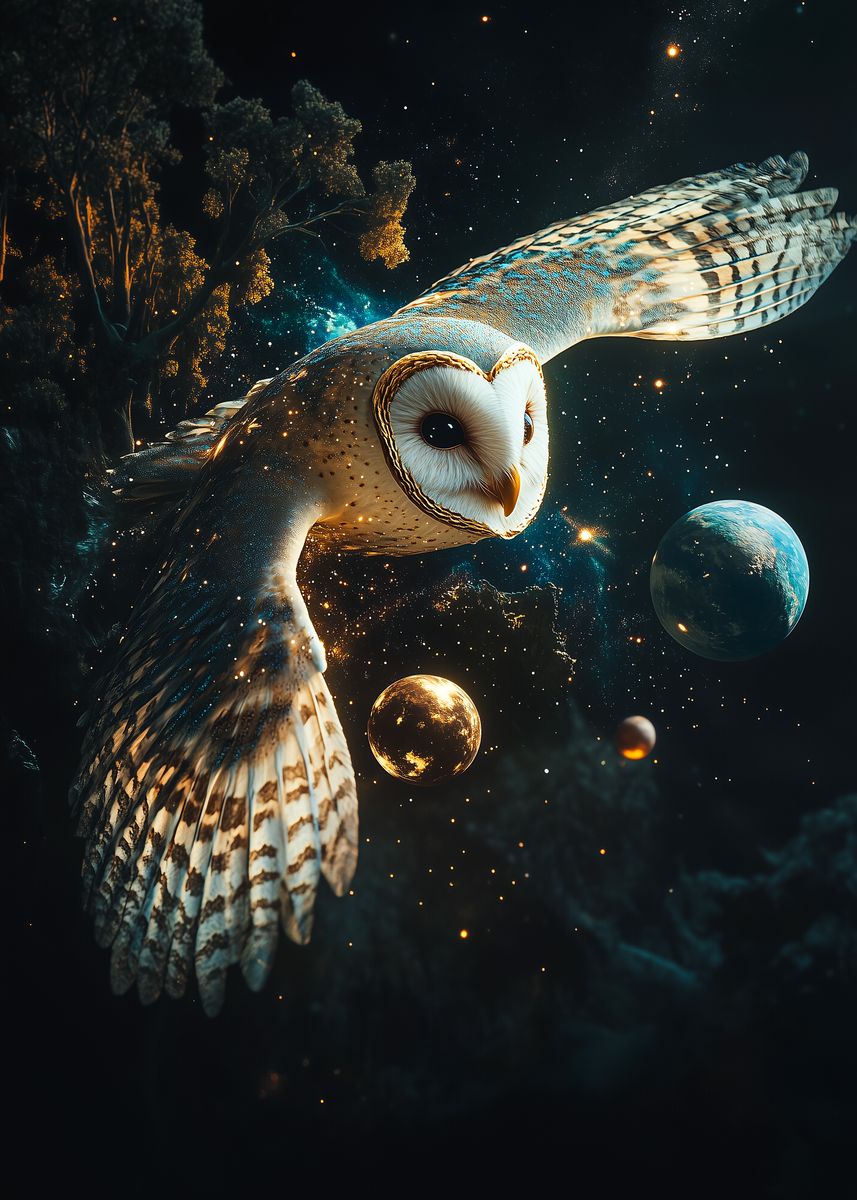 'Owl in Space' Poster, picture, metal print, paint by InterGalatica ...