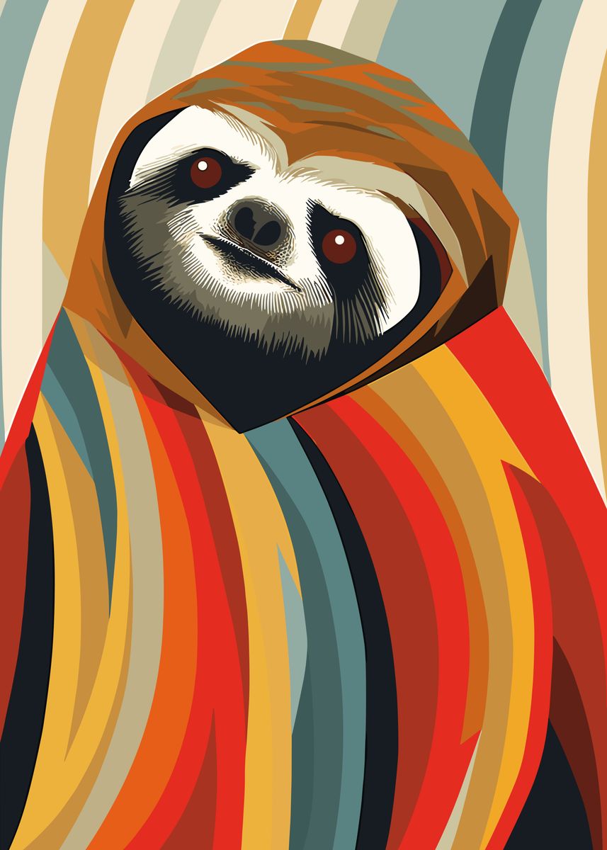 'Sloth in Retro Stripes' Poster, picture, metal print, paint by Brook ...