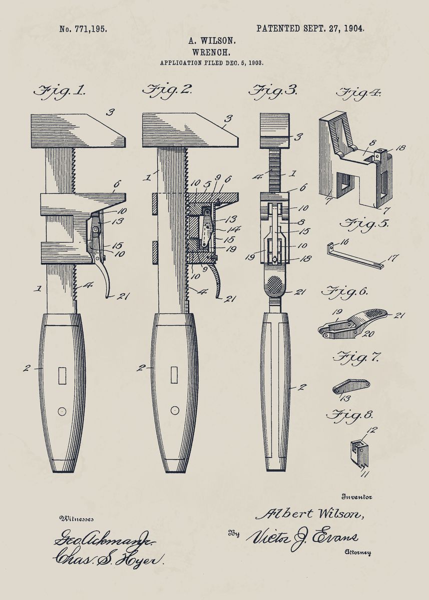 'Wrench Patent Illustration' Poster, picture, metal print, paint by ...