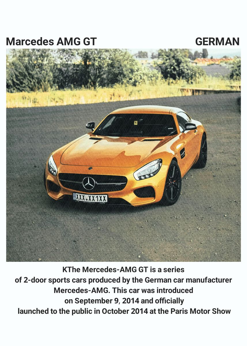 'Mercedes AMG GT Sports Car' Poster, picture, metal print, paint by ...