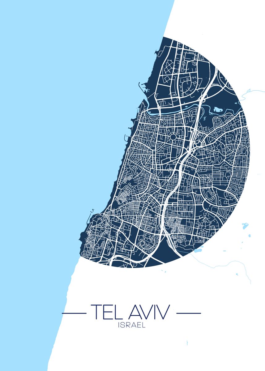 'Tel Aviv City Map' Poster, picture, metal print, paint by ...