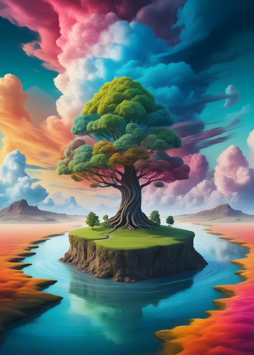 'Colorful Fantasy Tree Landscape' Poster, picture, metal print, paint ...