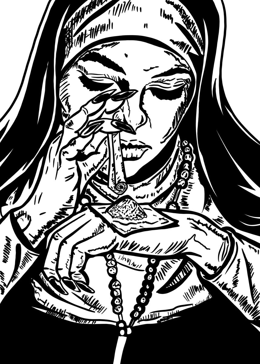 'Nun with Rosary and Joint' Poster, picture, metal print, paint by ...