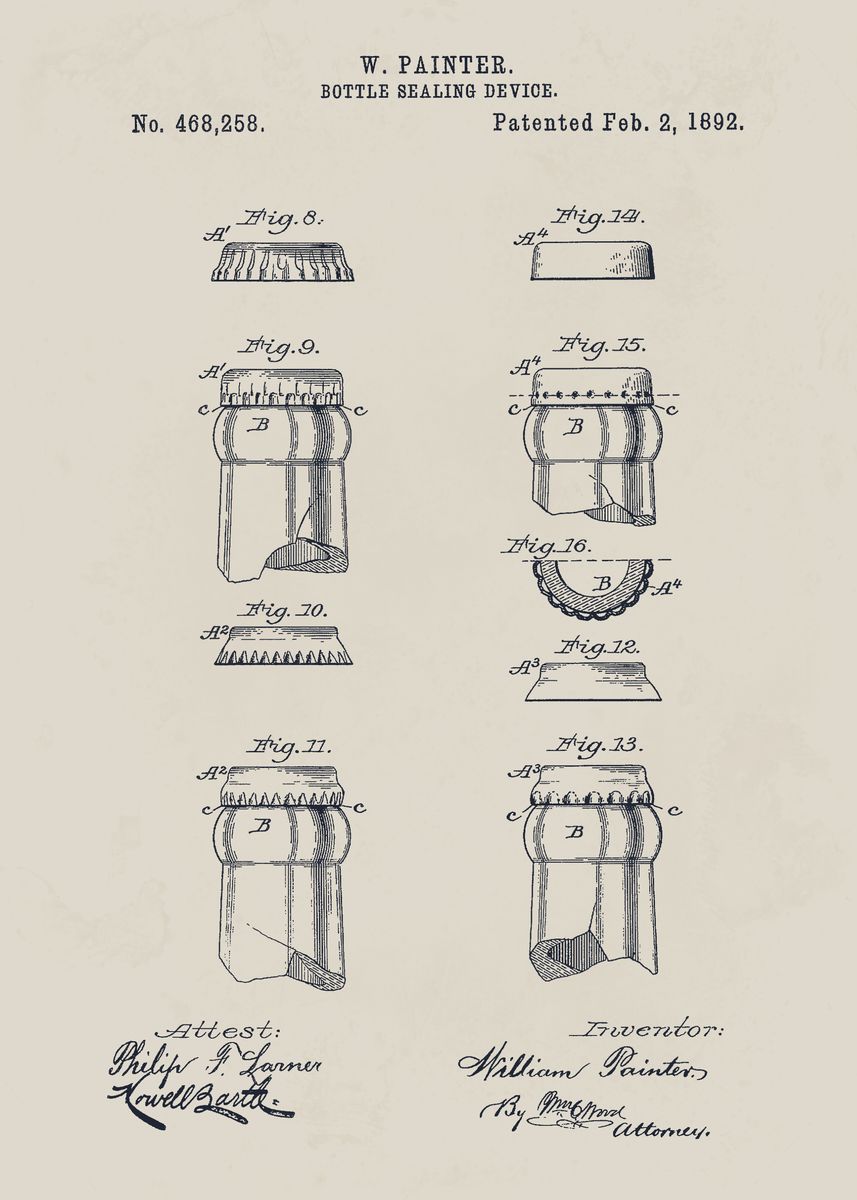 'Bottle Sealing Device Patent' Poster, picture, metal print, paint by ...