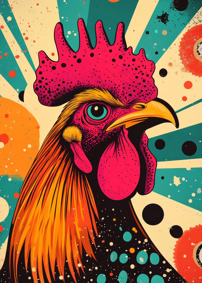 'Retro Rooster Illustration | Vibrant Rooster | Striking Pop Art Farm ...