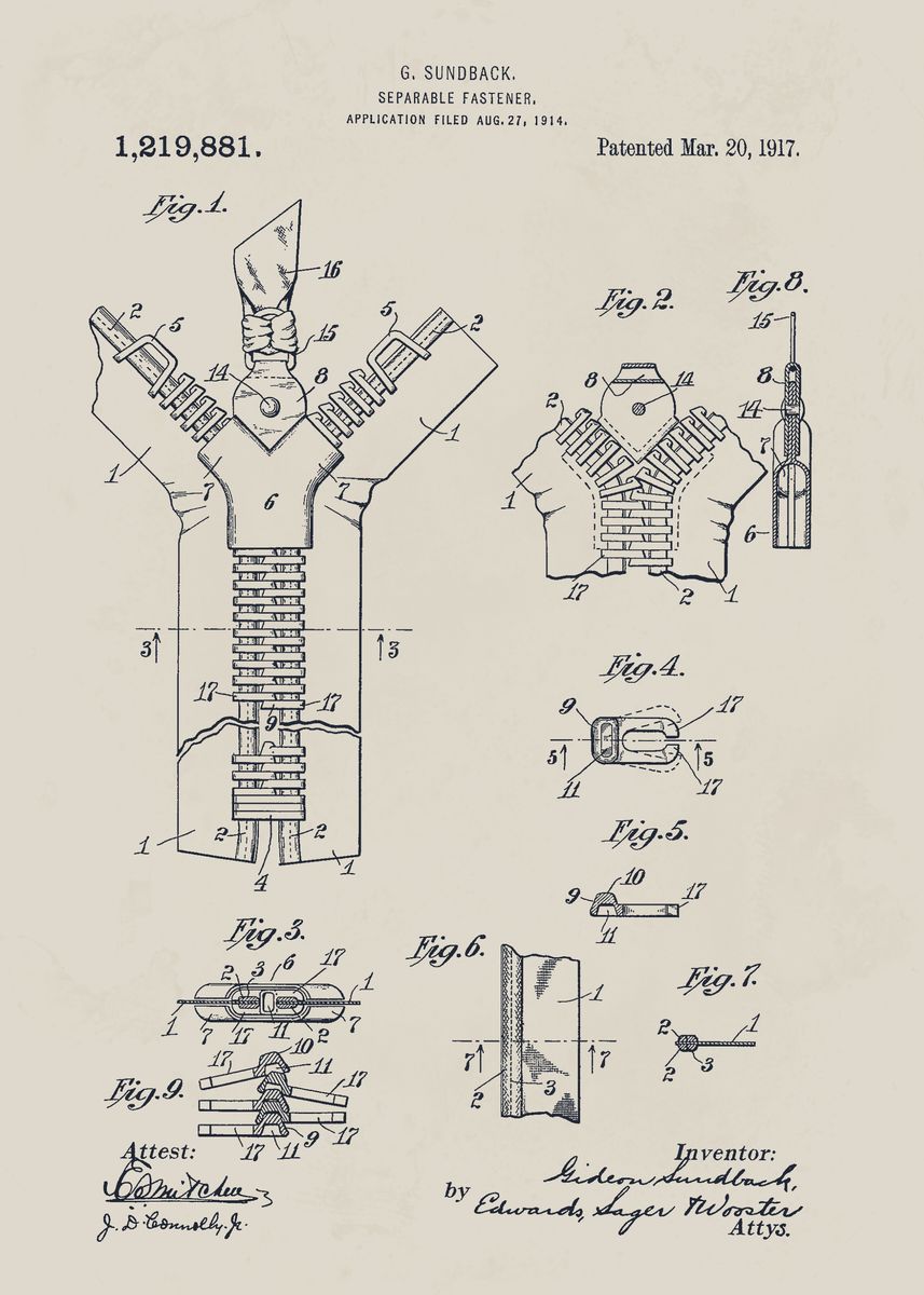 'Zipper Patent Illustration' Poster, picture, metal print, paint by ...