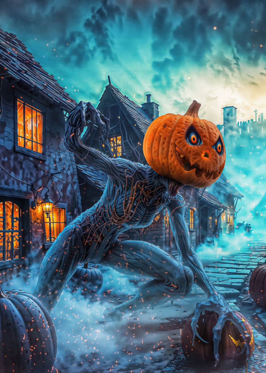 'Pumpkin Head Monster' Poster, picture, metal print, paint by JEDART | Displate