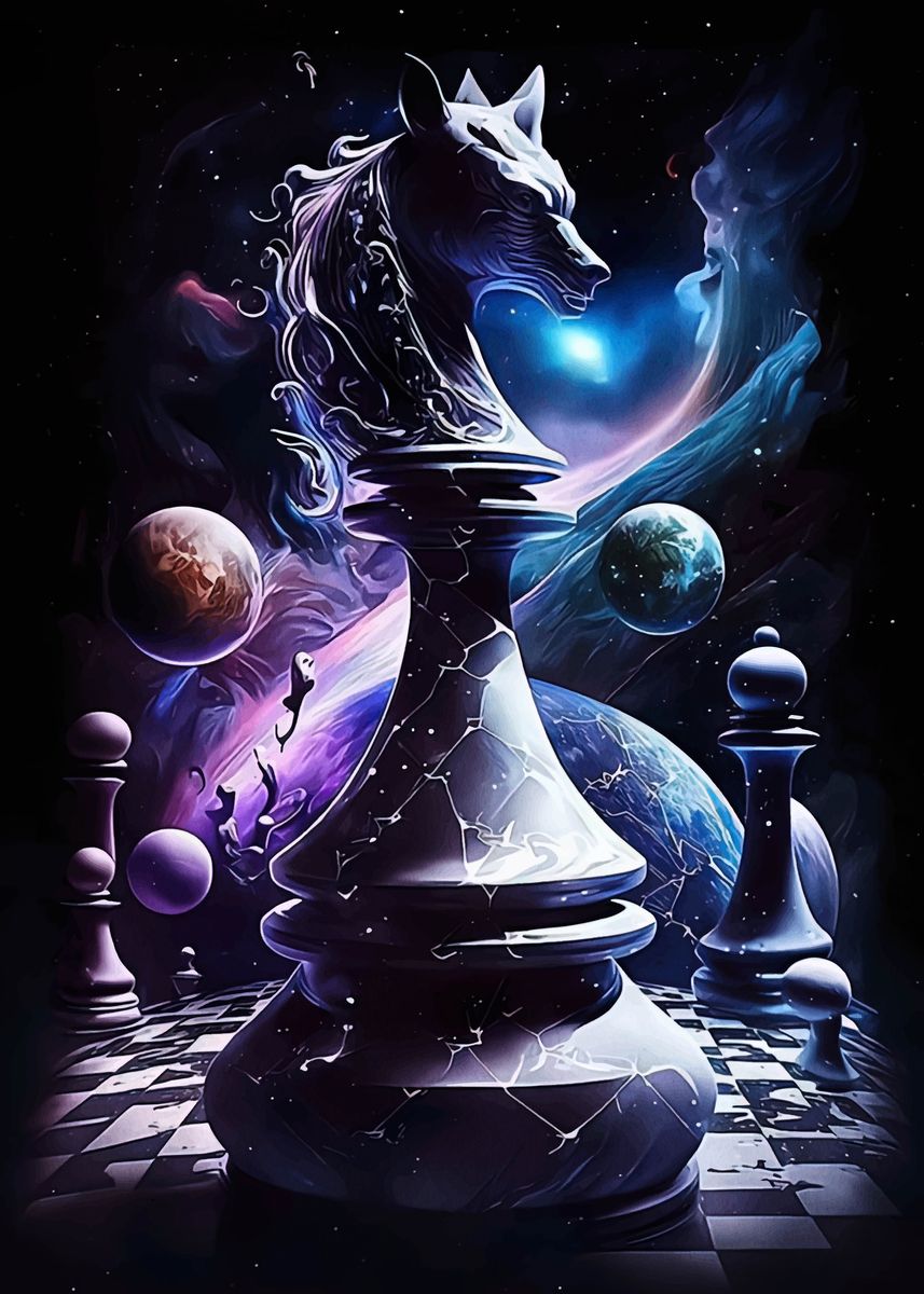 'Cosmic Chess Knight' Poster, picture, metal print, paint by | Displate